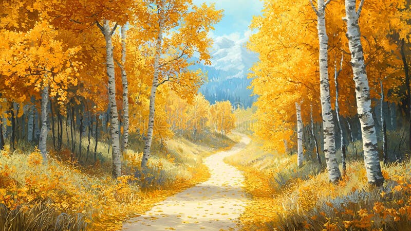 A Grassy Path Surrounds a Yellow-leaved Tree Grove Stock Photo - Image ...