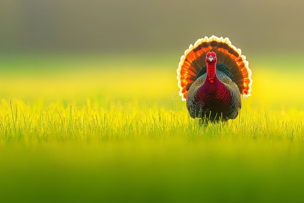 A Grassy Scene Featuring a Wild Turkey, Set Against a Backdrop of Trees ...