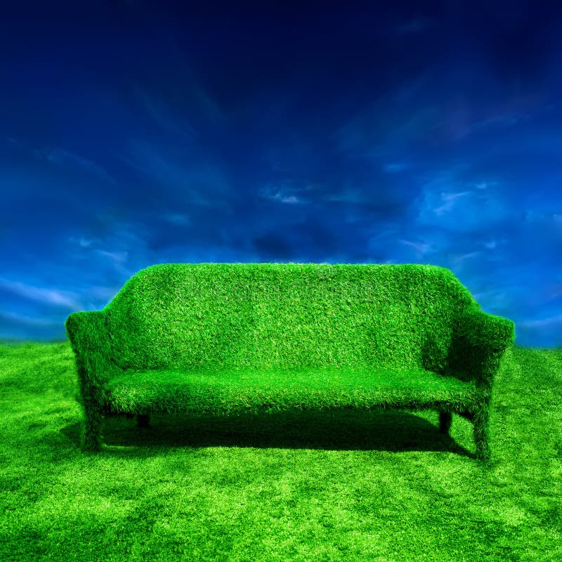 Sofa on the grass field stock image. Image of covering - 18607817
