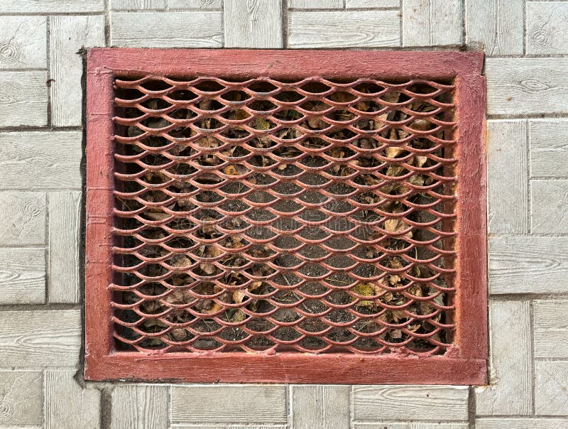 Grate for Water Drainage on Paving Slabs Stock Image - Image of ground ...