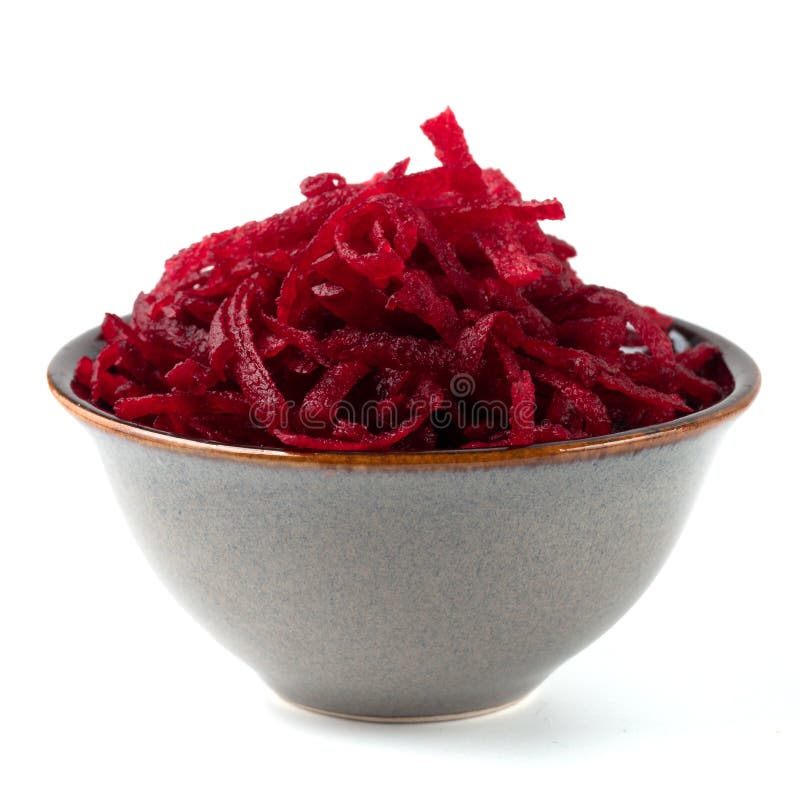 Grated Beetroot in Ceramic Bowl Isolated on White Stock Photo - Image ...