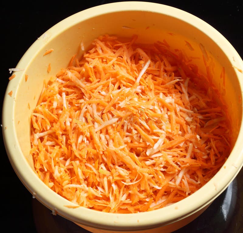 Grated Carrots in a Bowl Vegetables Salad Stock Image - Image of black ...