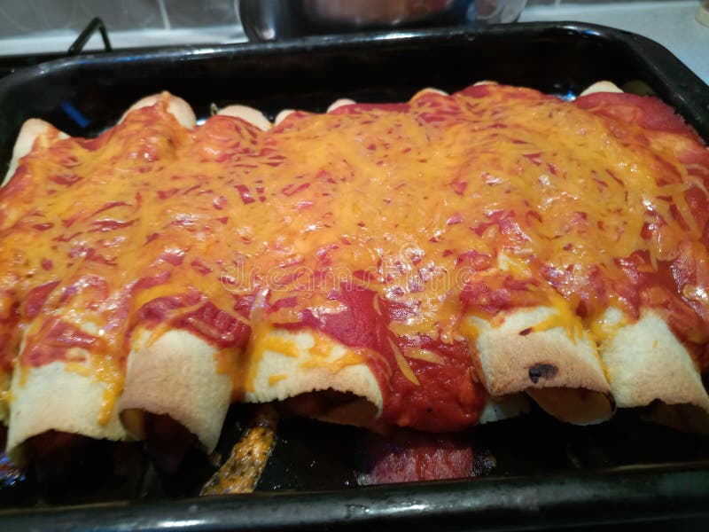 Succulent Enchiladas Cooked in a Hot Baking Tray Stock Image - Image of ...