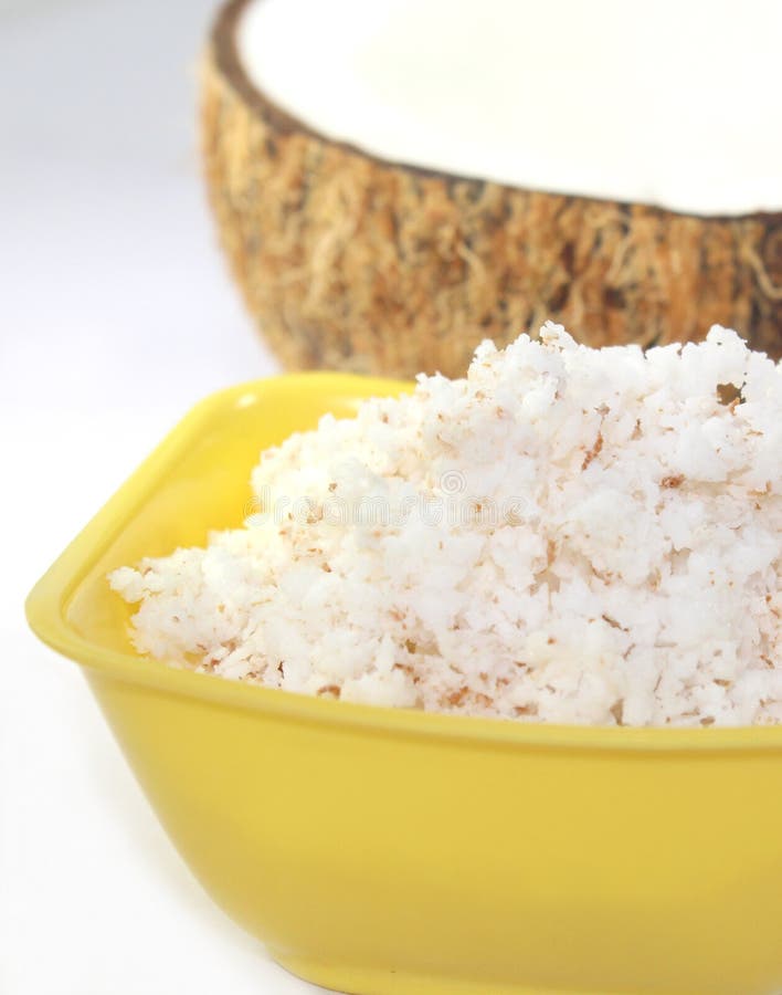 Freshly Grated Coconut In Shell Isolated Stock Image - Image of snack ...