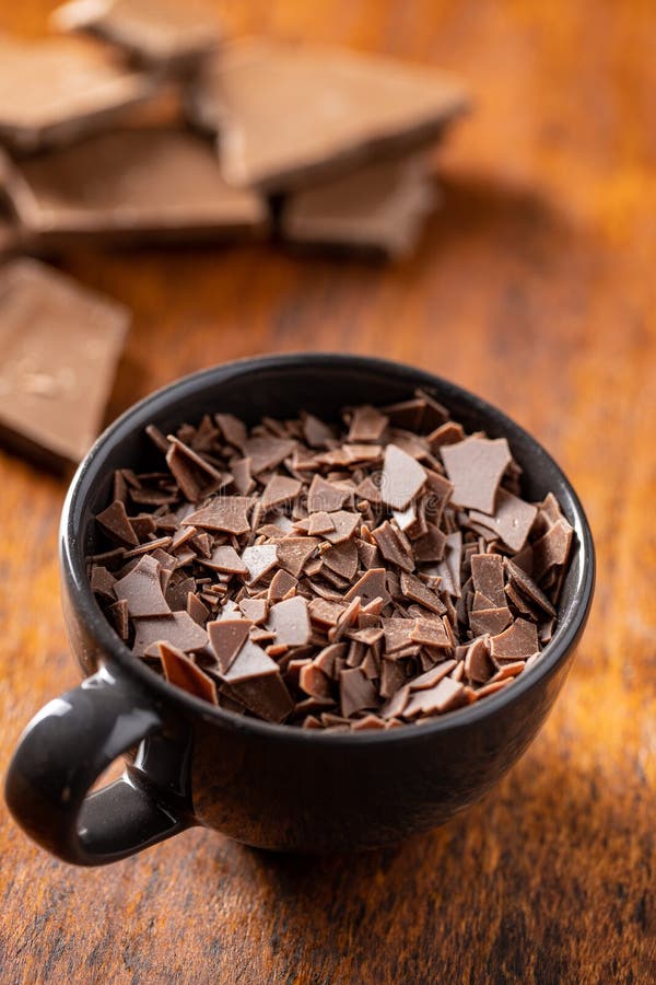 Grated Dark Chocolate. Chocolate Flakes in Cup Stock Photo - Image of ...