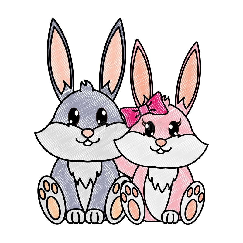 Grated Rabbit Couple Cute Animal Together Stock Vector - Illustration ...