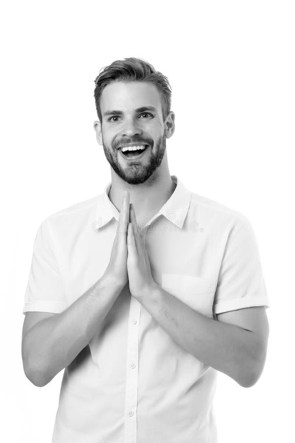 Man Bearded Cheerful Businessman Tell Unbelievable Story Isolated White