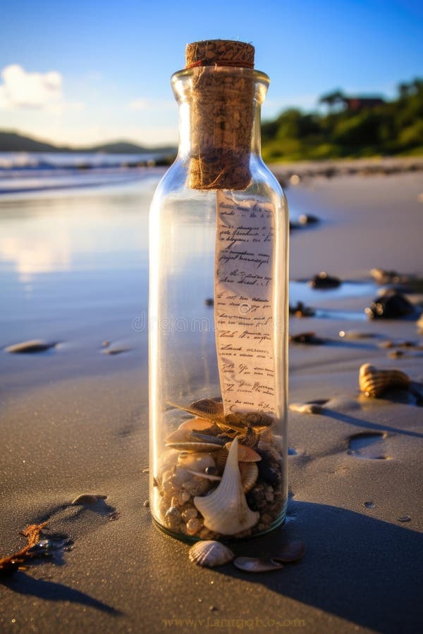 Grateful Message in a Bottle Washed Up on a Beach Stock Illustration ...