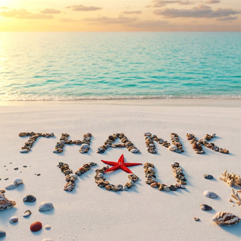 The Words Thank You Written in Sand with Marine Objects. Stock ...