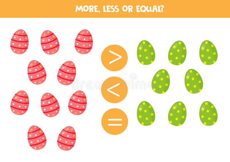Grater, less or Equal with Cartoon Colorful Easter Eggs. Stock Vector ...