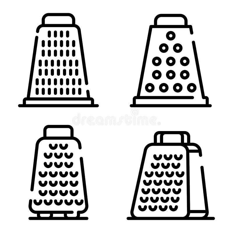 Grater Icons Set, Outline Style Stock Vector - Illustration of cheese ...