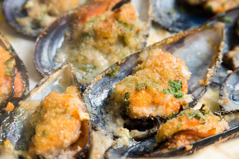 Gratinated Mussels, Mediterranean Food Stock Image - Image of ...