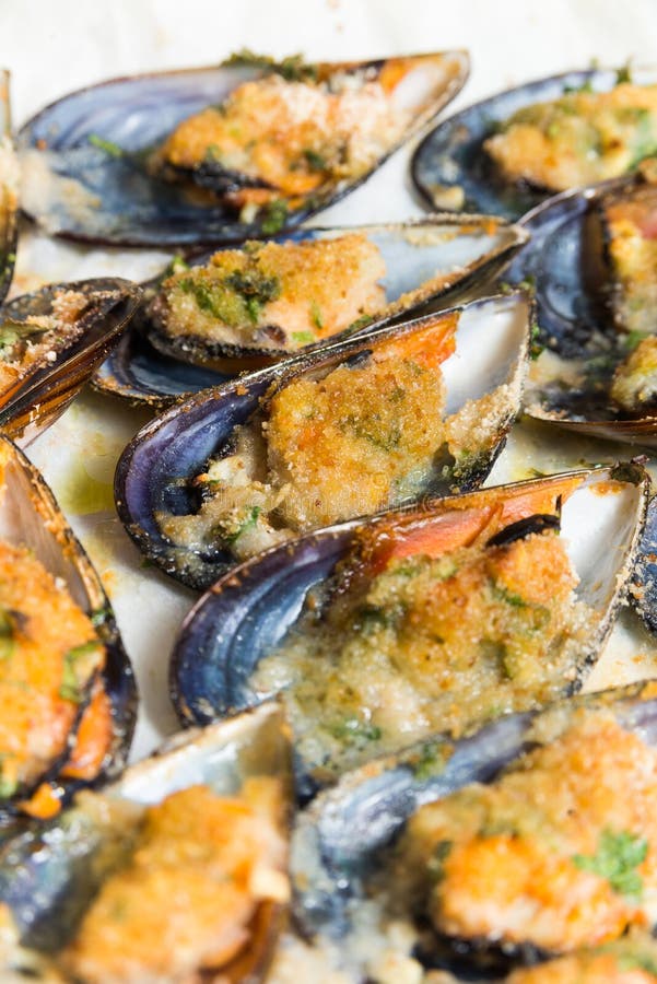 Gratinated Mussels, Mediterranean Food Stock Image - Image of ...