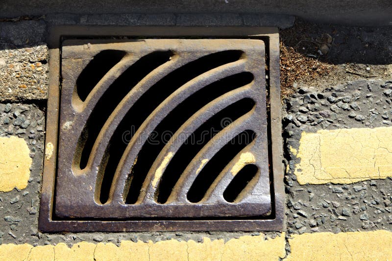 Grating Gully Manhole Metal Old Road Sewer Stock Image - Image of ...
