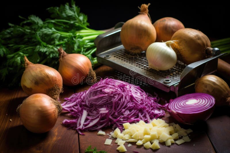 Grating Potatoes and Onions Using a Manual Grater Stock Photo - Image ...