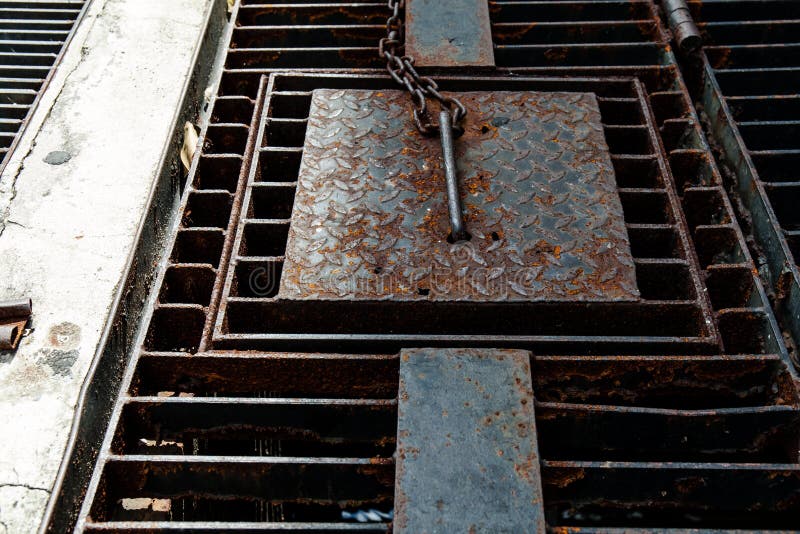 Grating steel stock image. Image of chain, rust, brickwork - 96613187