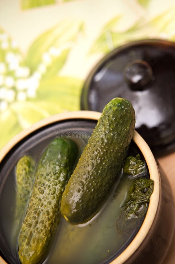 Inlagda gurkor arkivfoto. Bild av knipor, inlagt, ört - 32151212