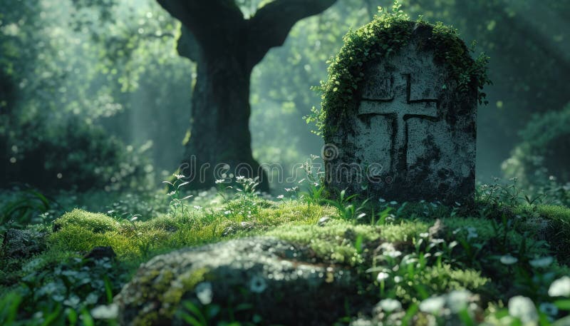 A Grave with a Rip Written in it by a Tree, Stock Image - Image of ...