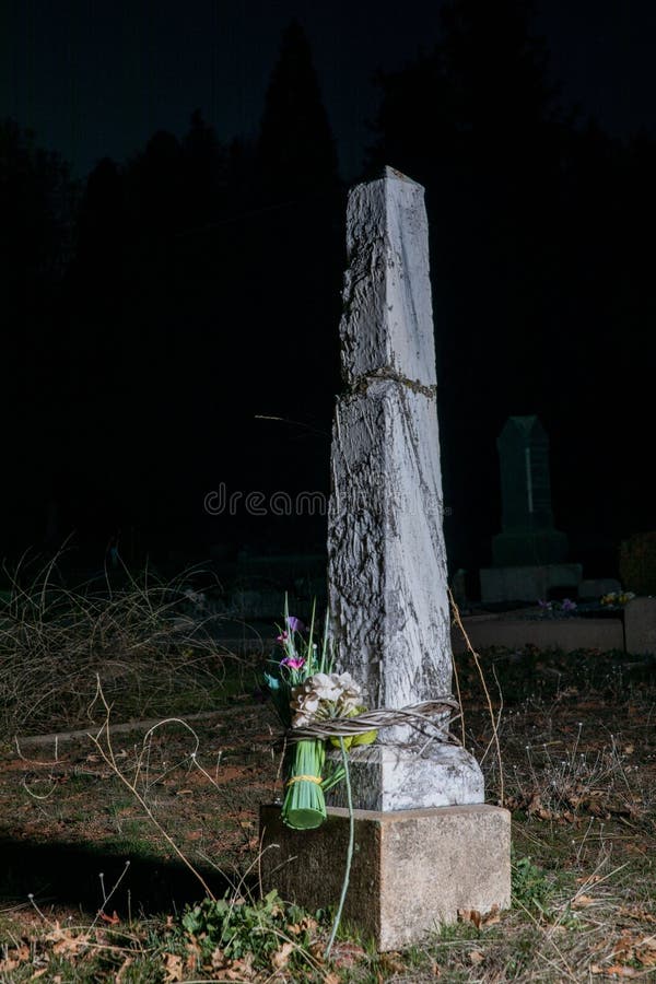 Grave Site with a Column and a Flower at Night Stock Image - Image of ...