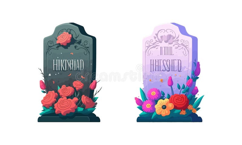 Grave Vector Illustration. Cemetery Graveyard Stones Decorated with ...