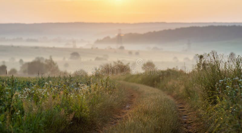 Gravel Countryside Road on Sunrise Soft Light Stock Image - Image of ...