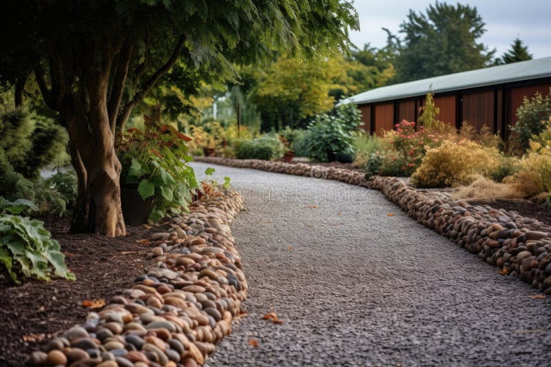 Gravel Path Boundary Made of Large Smooth Stones Stock Photo - Image of ...