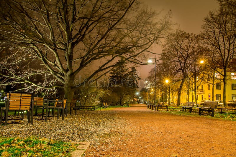 Gravel Path at a City Park at Night Stock Photo - Image of path ...