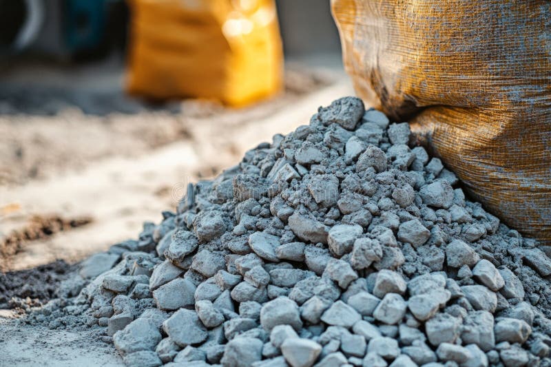 Gravel Pile Near Sack at Construction Site, Ready for Building Stock ...