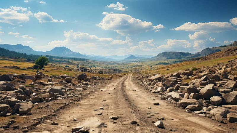 Gravel Road with Rocks and Gravel. Generative AI. Stock Illustration ...