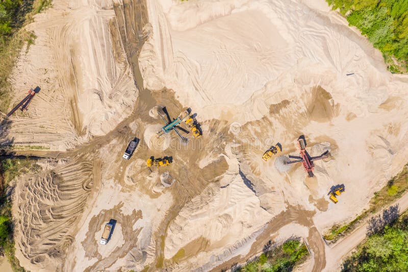 Gravel and Sand Open Pit Mining. Aerial View Stock Photo - Image of ...