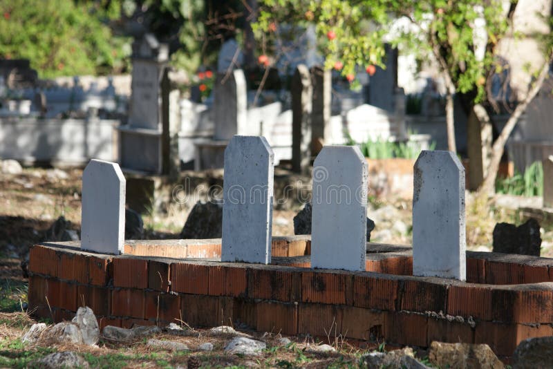 Islamic Graveyard at Turkey. Muslim Cemetery. Graves Background. Stock ...