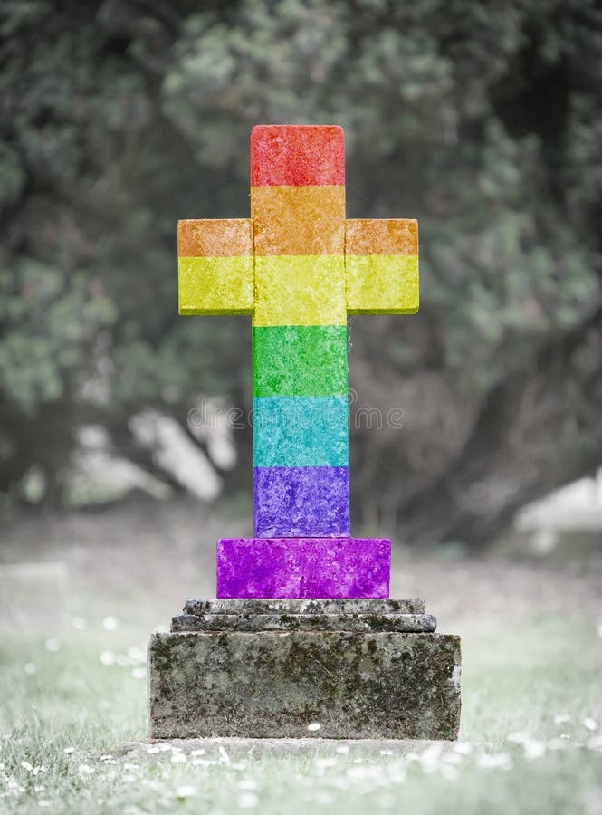 Gravestone in the Cemetery - Rainbow Flag Stock Image - Image of ...