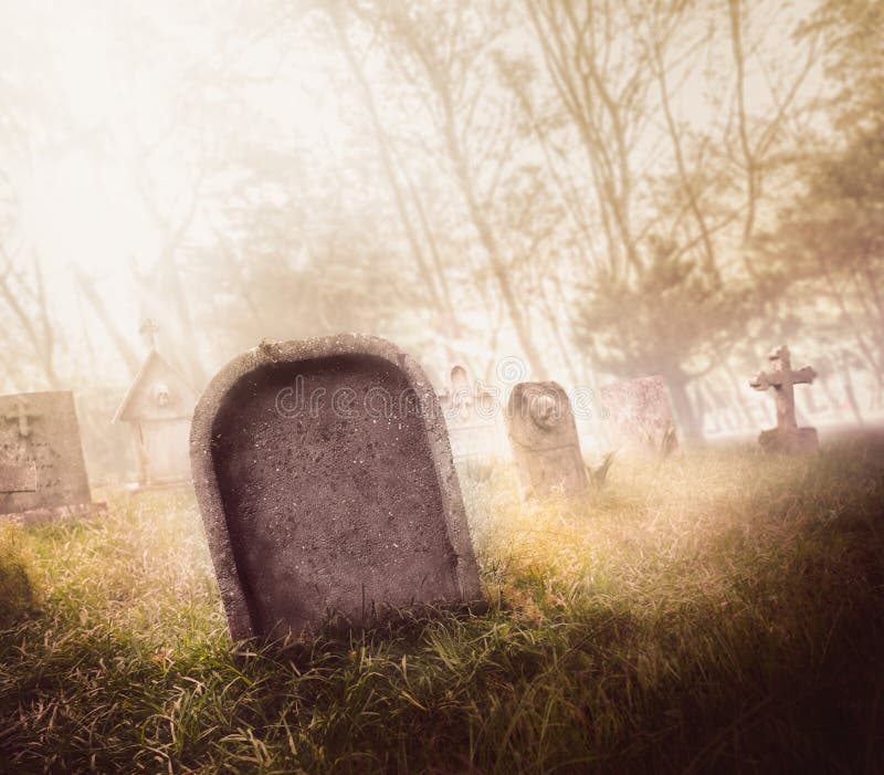 Gravestone with Fog and Dramatic Lighting Stock Photo - Image of ...