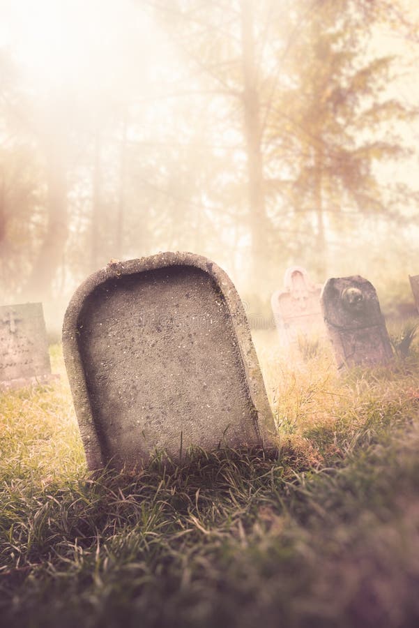 Gravestone with Fog and Dramatic Lighting Stock Photo - Image of ...