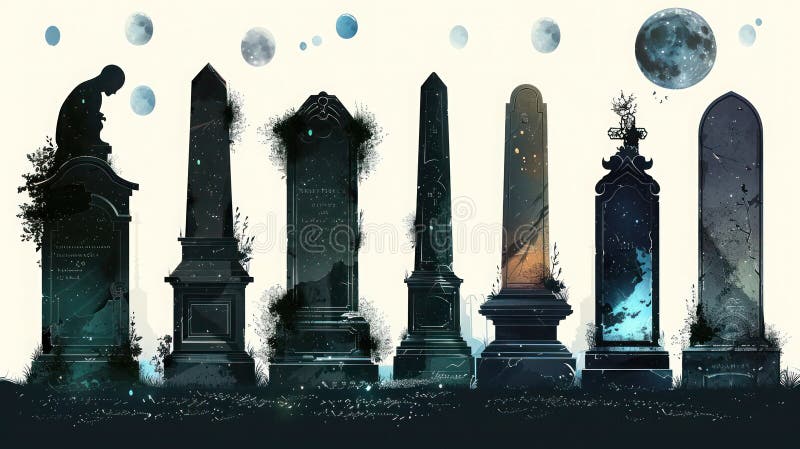 Gravestone Silhouettes Set - Isolated White Background Vector ...