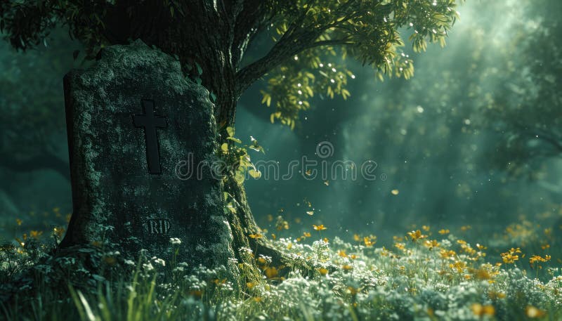 A Gravestone beside a Tree with the Words Rip Stock Photo - Image of ...