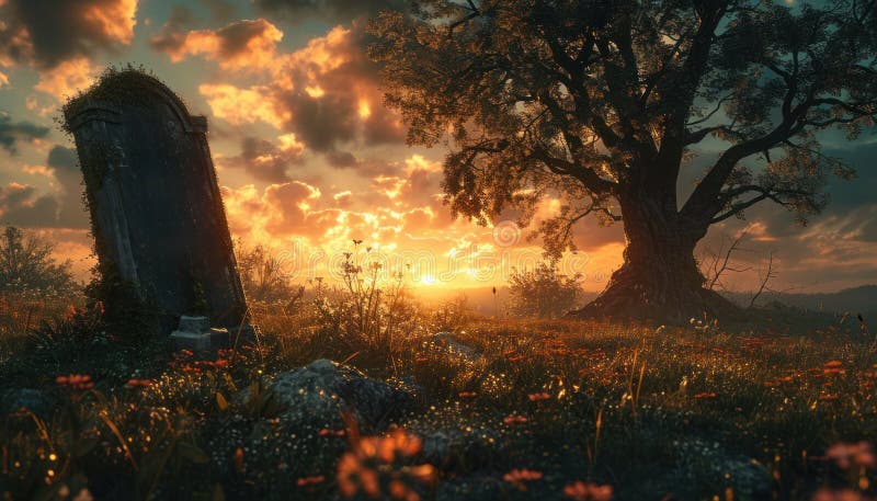 A Gravestone beside a Tree with the Words Rip Stock Image - Image of ...