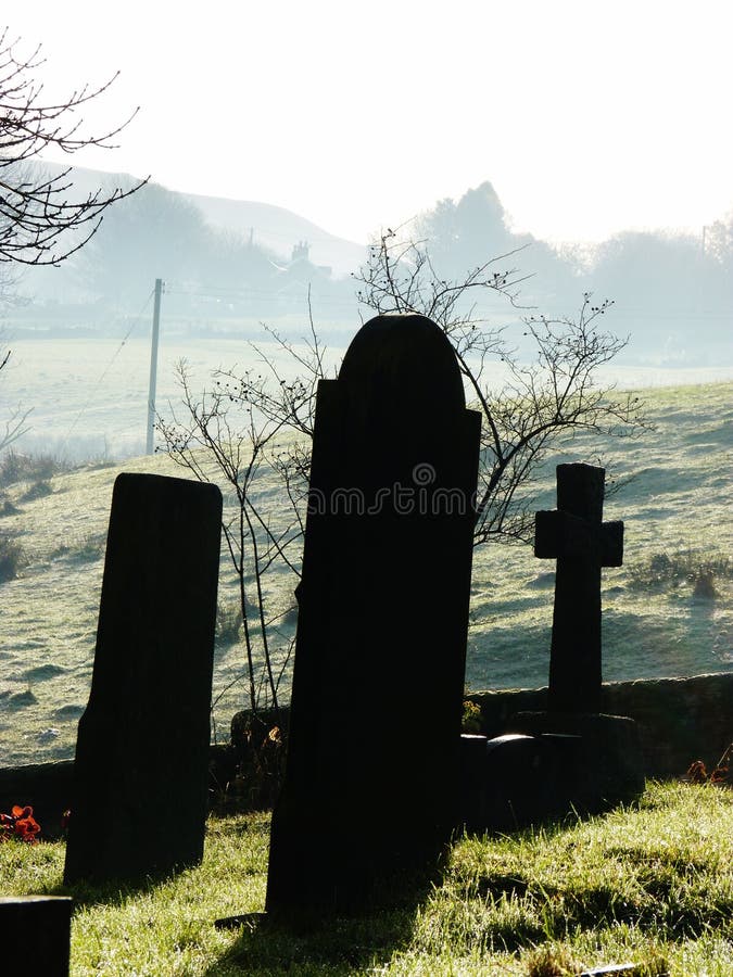 Gravestones with mist stock image. Image of graveyard - 64298797