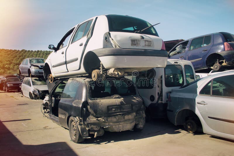 Crashed Cars Junkyard Scrap Material Stack Automobile Stock Image ...