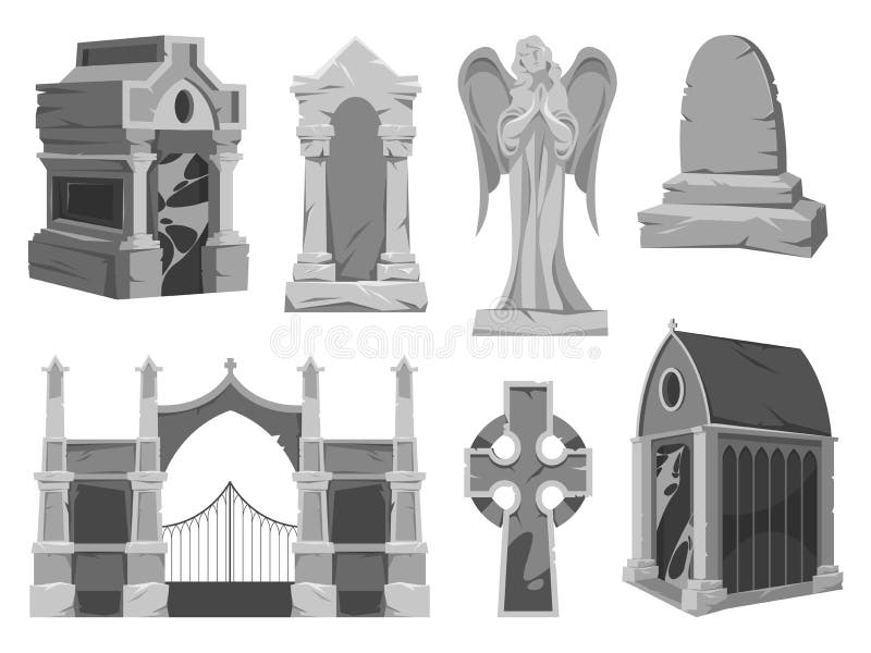 Graveyard or Cemetery Elements Set. Vector Icons Stock Vector ...