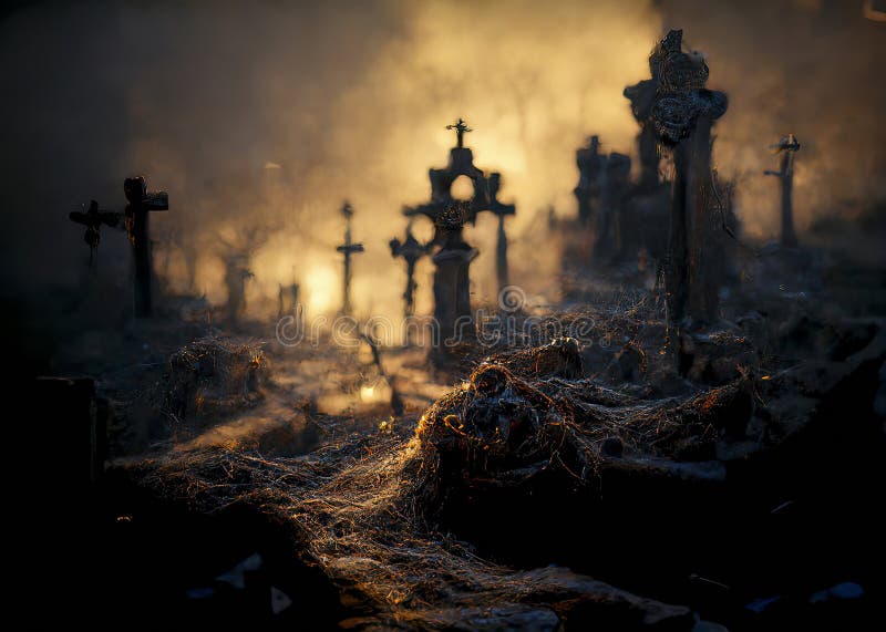 Graveyard Cemetery in Spooky Dark Night Stock Illustration ...