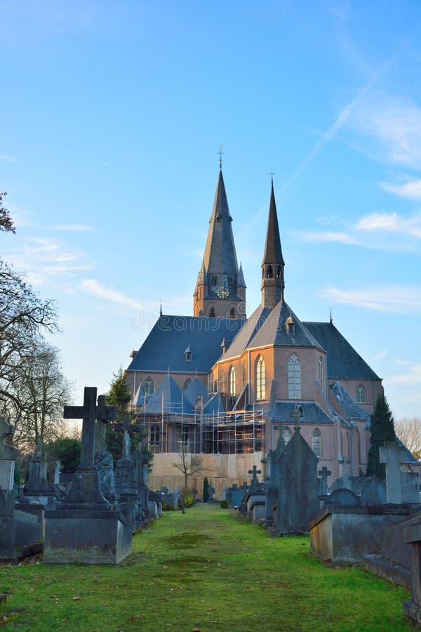 Graveyard and church stock photo. Image of peaceful, scafold - 63567006