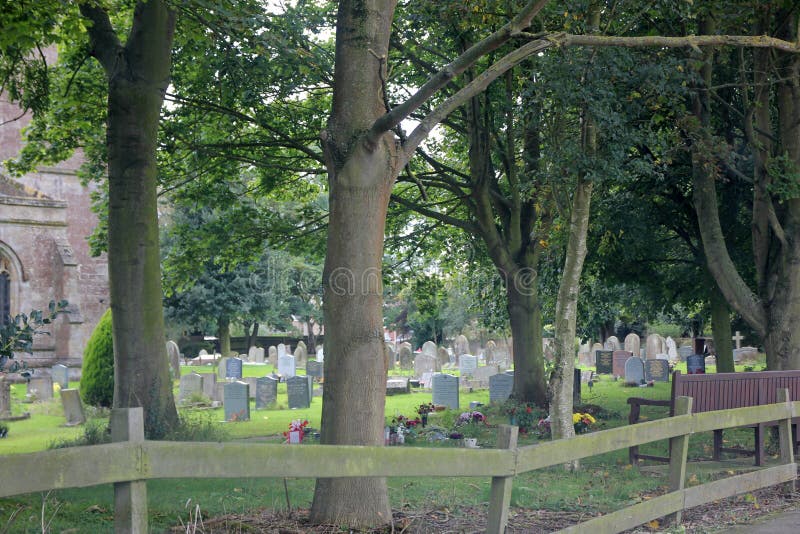 Graveyard in a Church with Trees Stock Image - Image of scene, trees ...