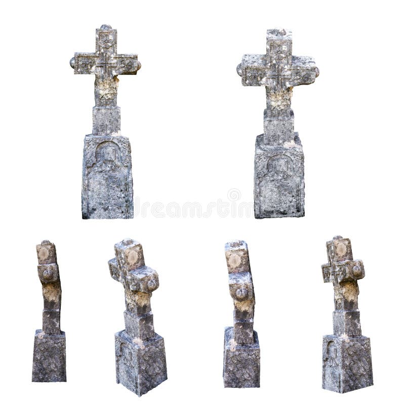 Graveyard Concrete Cross Monument Views Set Isolated Stock Photo ...