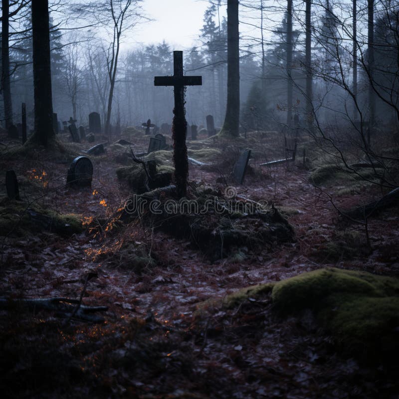 A Graveyard with a Cross in the Middle of it Stock Illustration ...