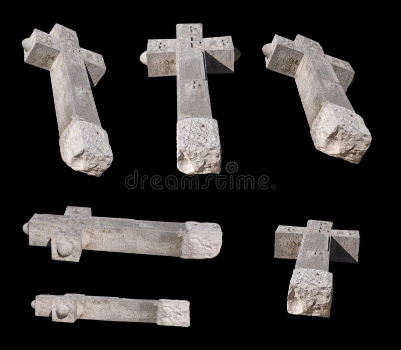 Graveyard Cross Monument Fallen Down on Land Different Views Set ...