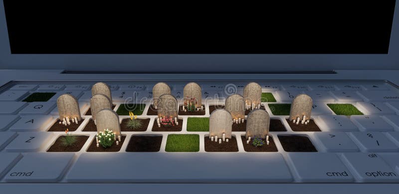 Graveyard on Laptop Computer, Dependence on the Digital World Concept ...