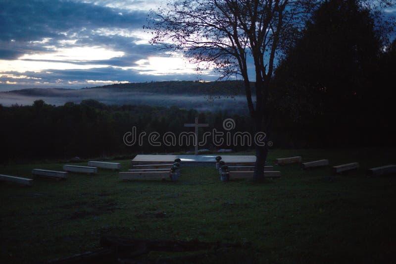 Graveyard with a Large Cross at the Center Stock Image - Image of ...