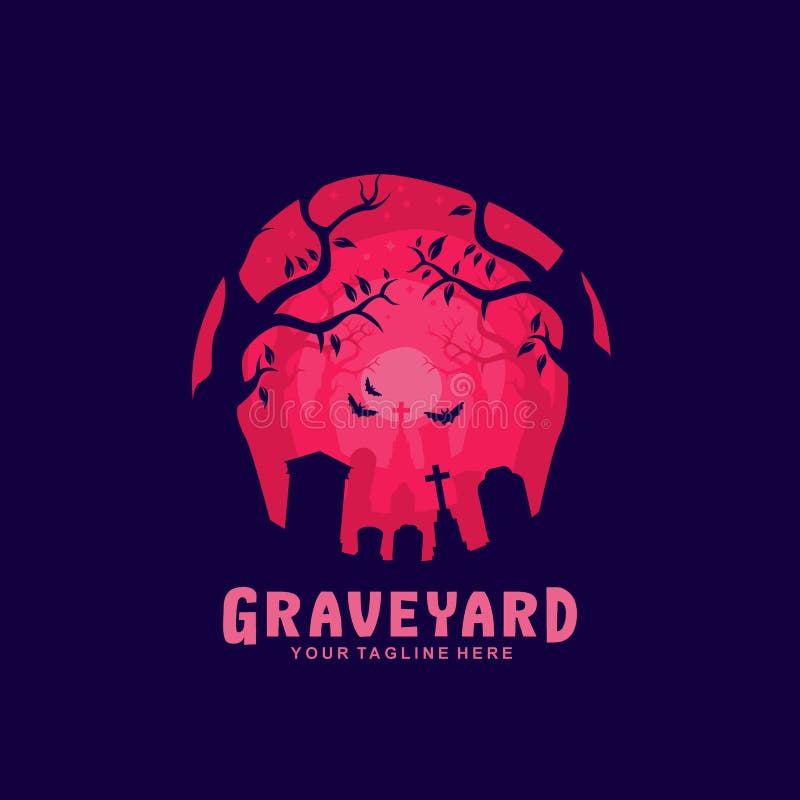 Graveyard Logo with Flat Design Stock Illustration - Illustration of ...