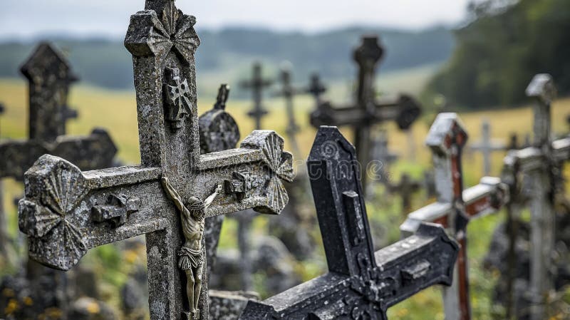 Graveyard Mourning Crosses Fields of Remembrance Cemetery Serene ...